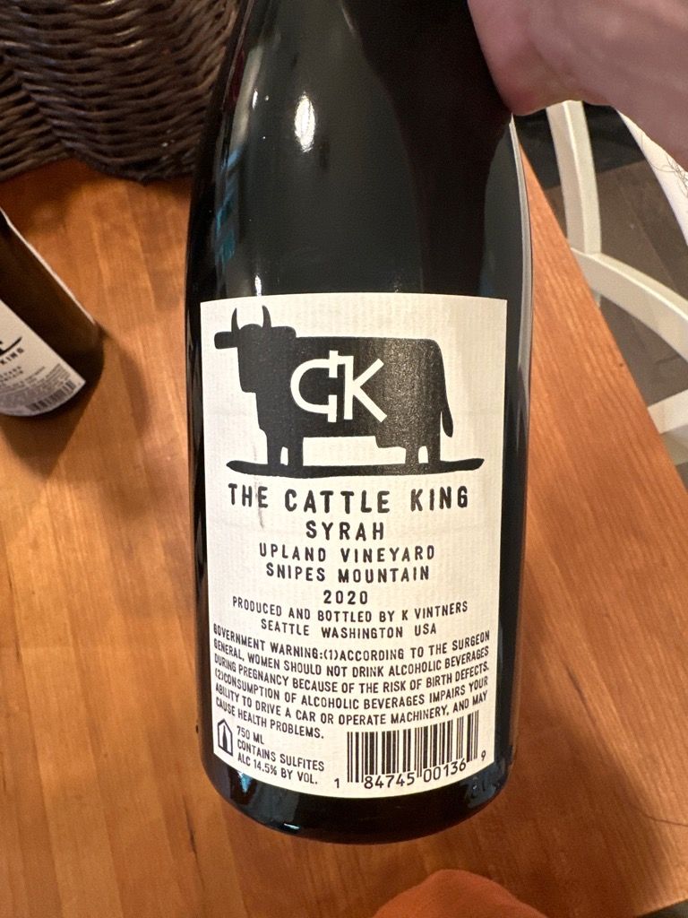 2020 K Vintners Syrah Cattle King Upland Vineyard, USA, Washington ...