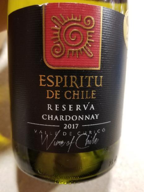 2018 Espiritu de Chile Chardonnay Reserva, Chile, Curico Valley ...