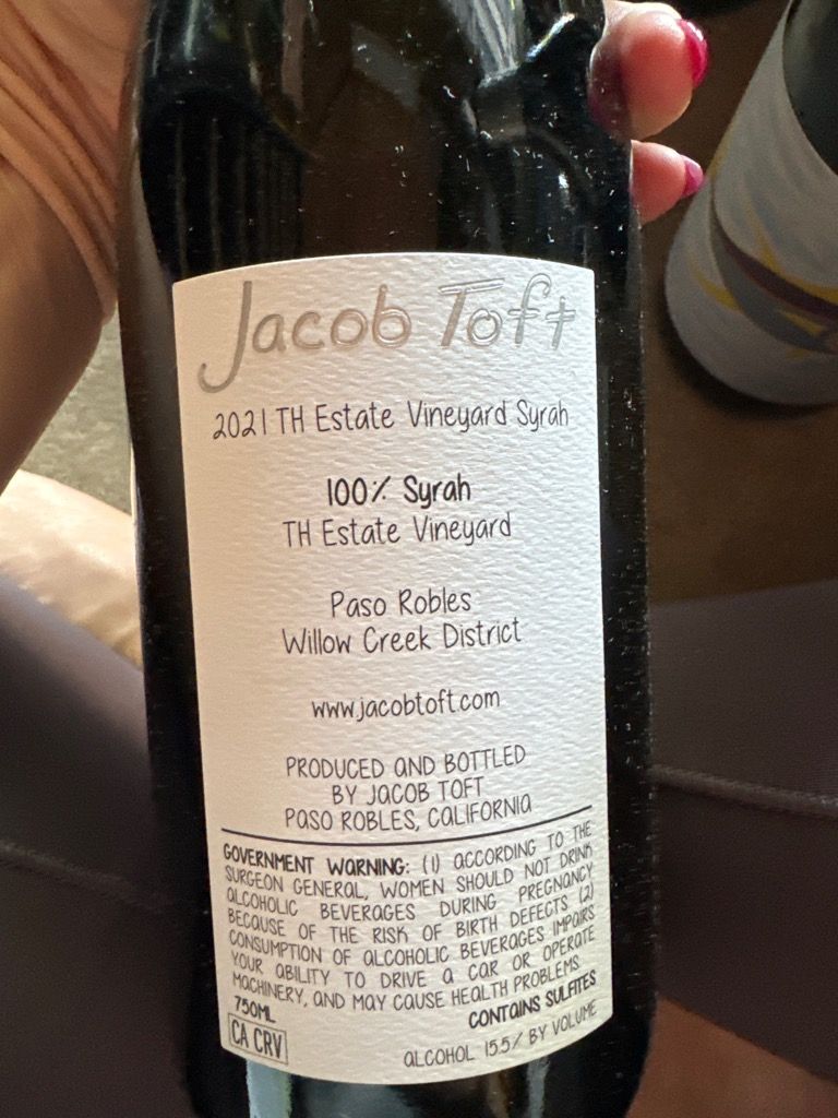 2021 Jacob Toft Syrah TH Estate Vineyard, USA, California, Central ...