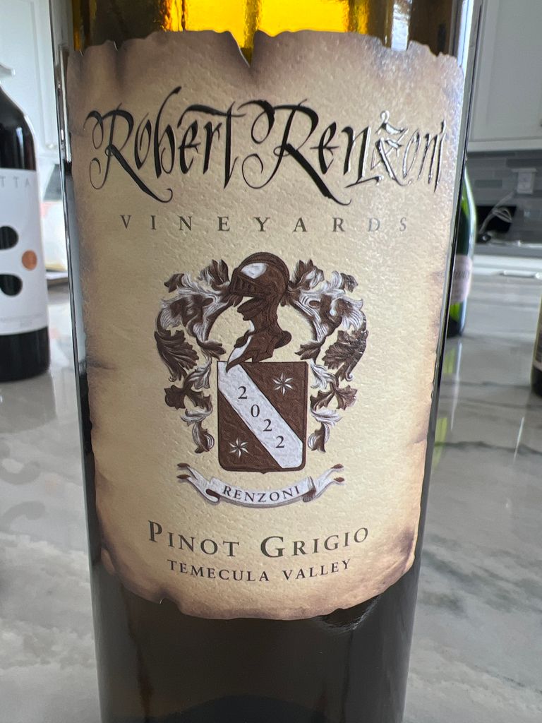 2021 Robert Renzoni Pinot Grigio, USA, California, Central Coast, Paso ...