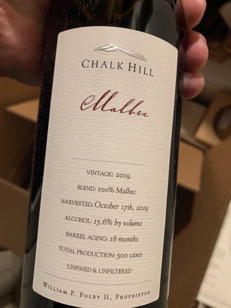 2019 Chalk Hill Malbec, USA, California, Sonoma County, Chalk Hill - CellarTracker