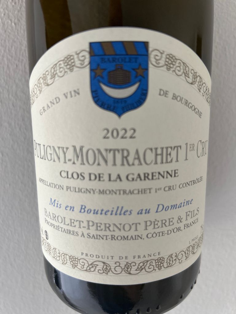 2022 Barolet-Pernot Pere et Fils Puligny-Montrachet 1er Cru La Garenne, France, Burgundy, Côte ...