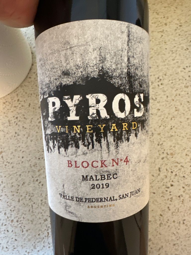 2019 Pyros Malbec Single Vineyard Block No. 4, Argentina, San Juan ...