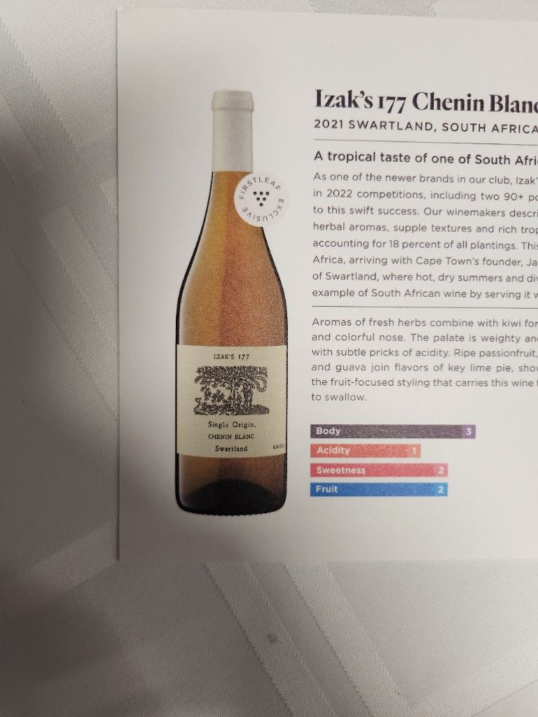 2021 Izak's 177 Chenin Blanc Single Origin, South Africa, Coastal ...