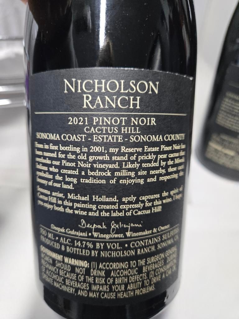 2021 Nicholson Ranch Pinot Noir Estate Sonoma Coast, USA, California ...