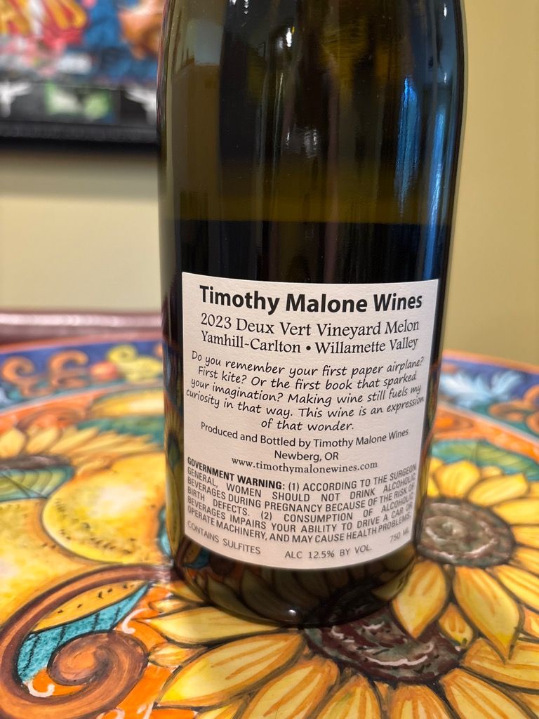 2023 Timothy Malone Wines Melon de Bourgogne Deux Vert Vineyard, USA ...