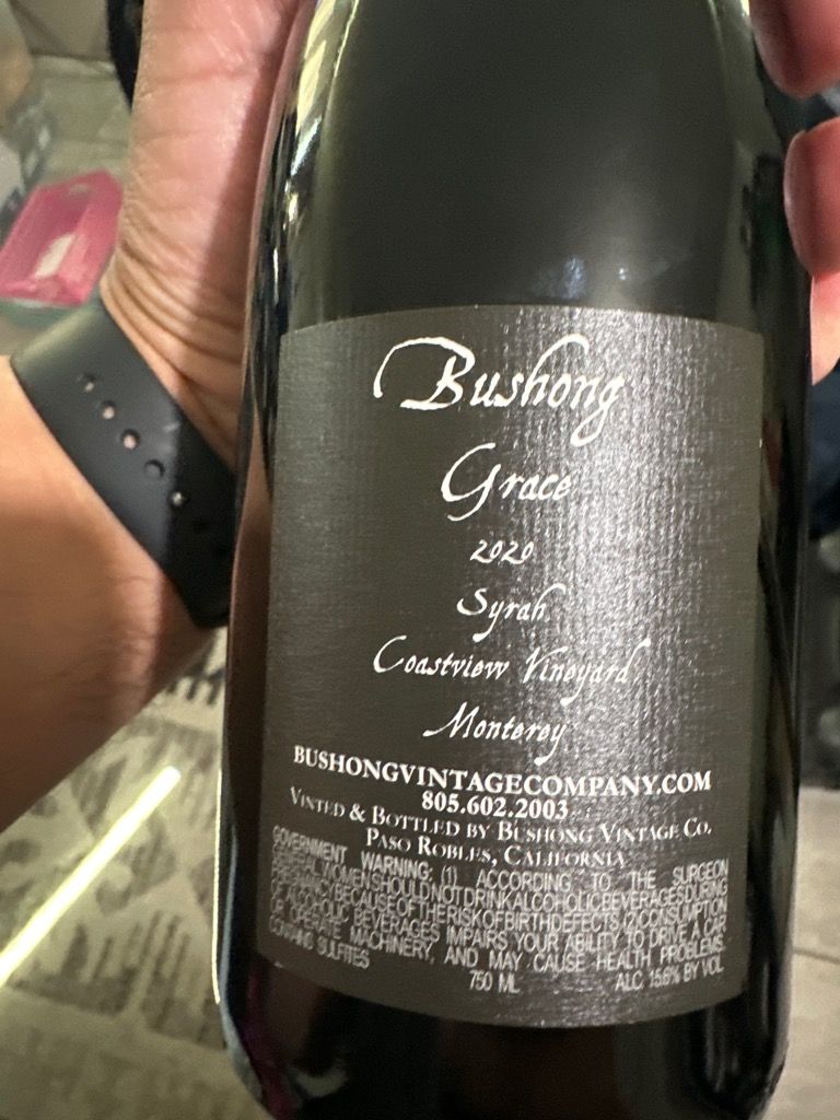 2020 Bushong Syrah Grace, USA, California, Central Coast, Monterey ...