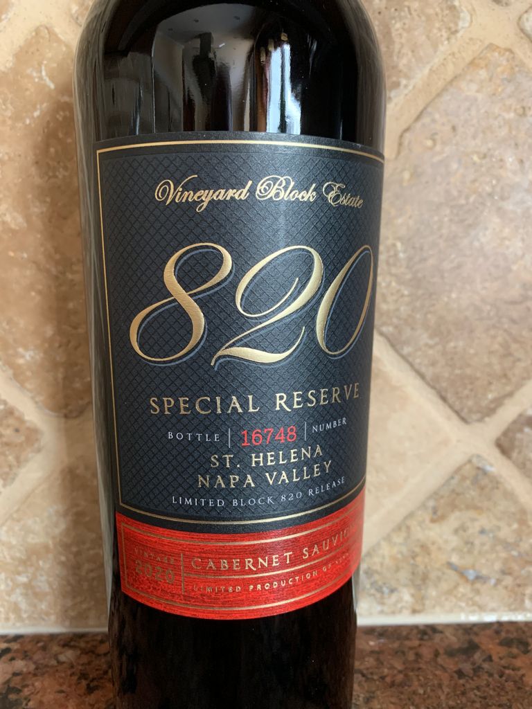 2020 Vineyard Block Estate Cabernet Sauvignon Block 820 Reserve St ...