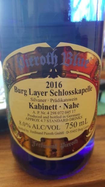 2016 Ferdinand Pieroth Burg-Layer Schloßkapelle Silvaner Kabinett ...
